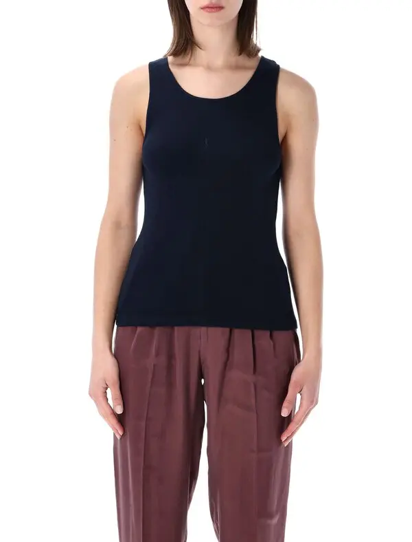 Saint Laurent Cassandre Ribbed Cotton Jersey Tank Top - Blue