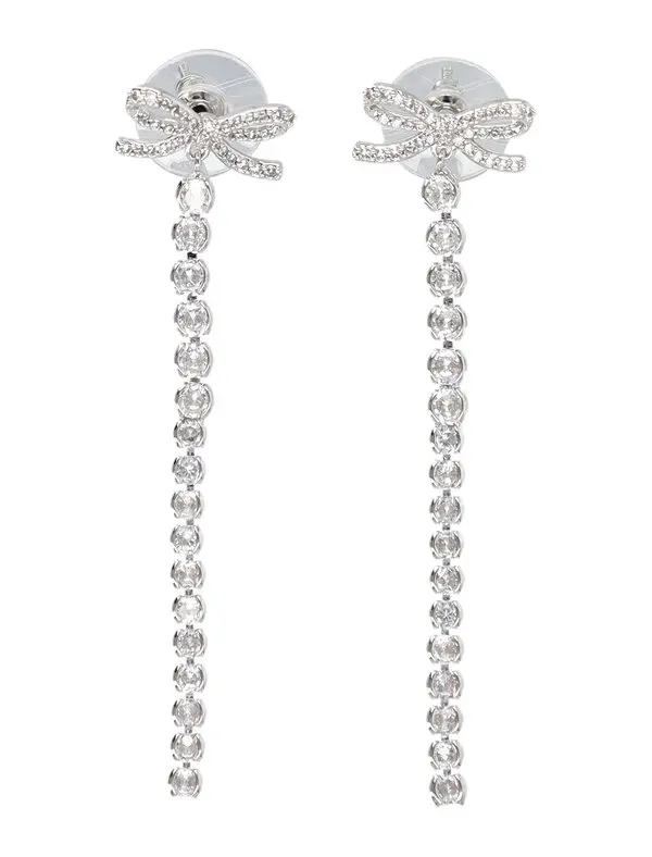 SELF-PORTRAIT Crystal Bow Droplet Earrings - Silver
