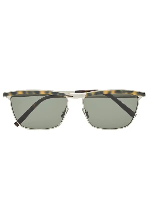 Saint Laurent Signature Engraved Tortoiseshell Insert Sunglasses - Silver