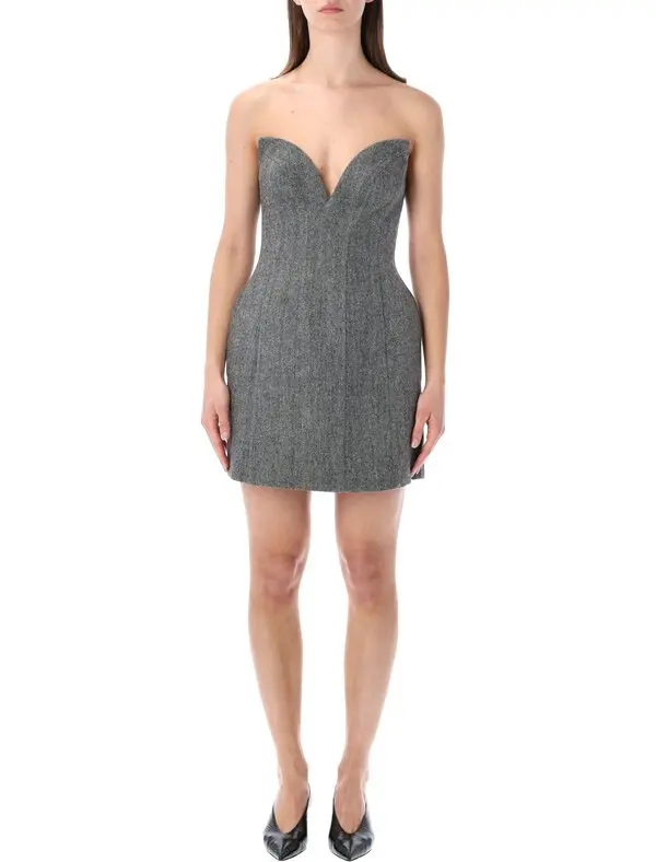 SELF-PORTRAIT Elegant Herringbone Wool Mini Dress - Herringbone Grey