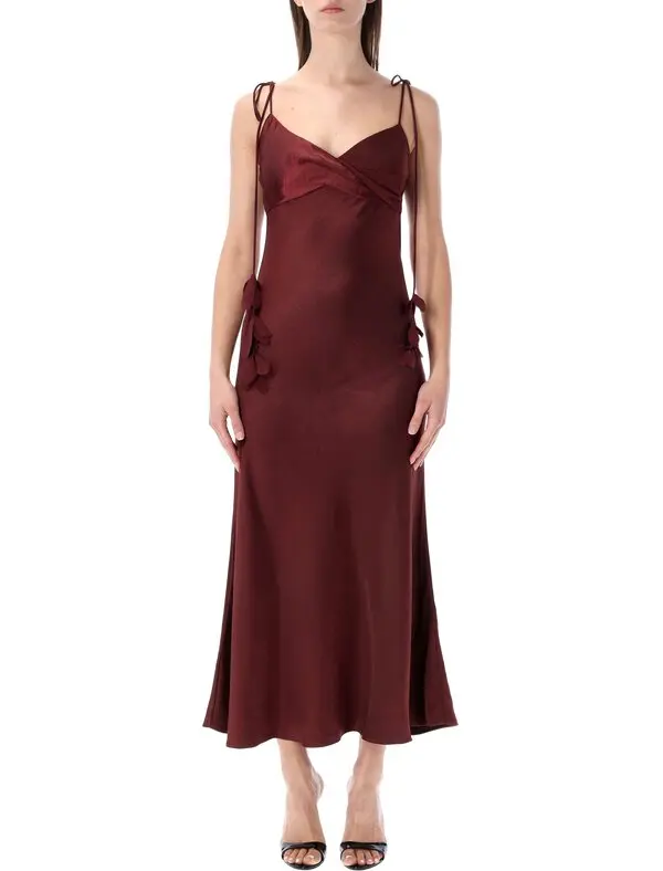 SELF-PORTRAIT Satin Flower Embellished Midi Dress - Purple