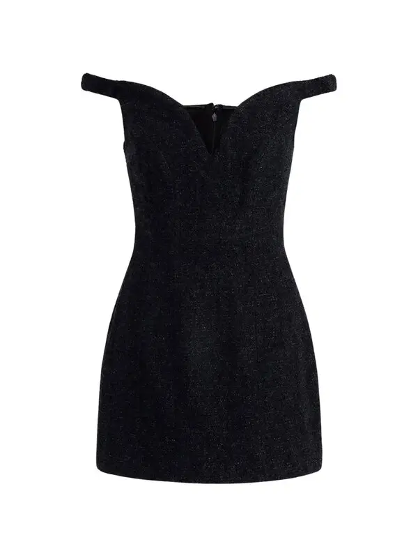 SELF-PORTRAIT Boucle Contrast Collar Mini Dress - Black