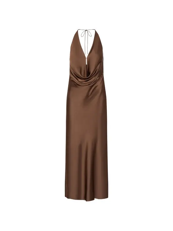 ROTATE BY BIRGER CHRISTENSEN Elegant Halter Neck Long Dress - Brown