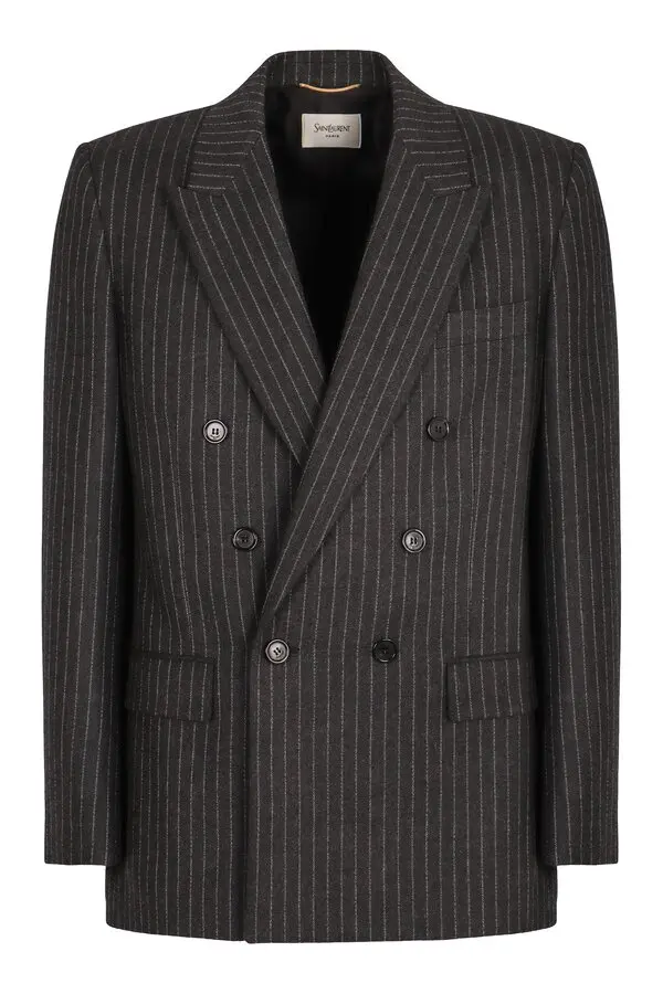 Saint Laurent Double-breasted Wool Gabardine Jacket - Grey