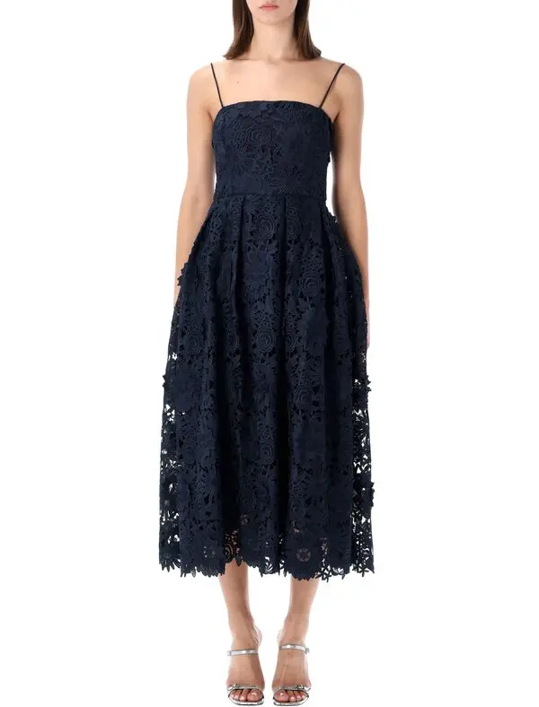 ROTATE BY BIRGER CHRISTENSEN 3d Lace Flared Midi Dress - Blue