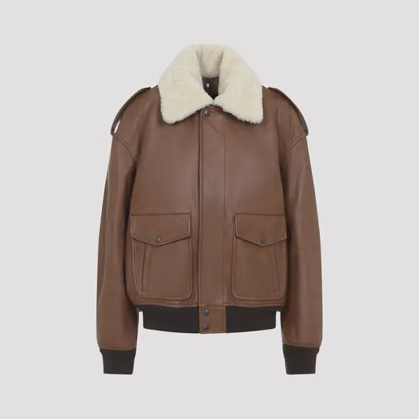 Saint Laurent Grained Leather And Shearling Bomber Jacket - Brown