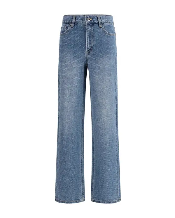 SELF-PORTRAIT Embellished Light Wash Denim Jeans - Blue
