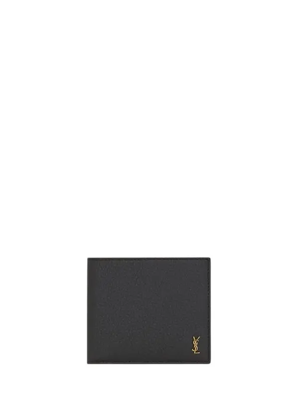 Saint Laurent Tiny Cassandre East/west Wallet In Grained Leather - Black