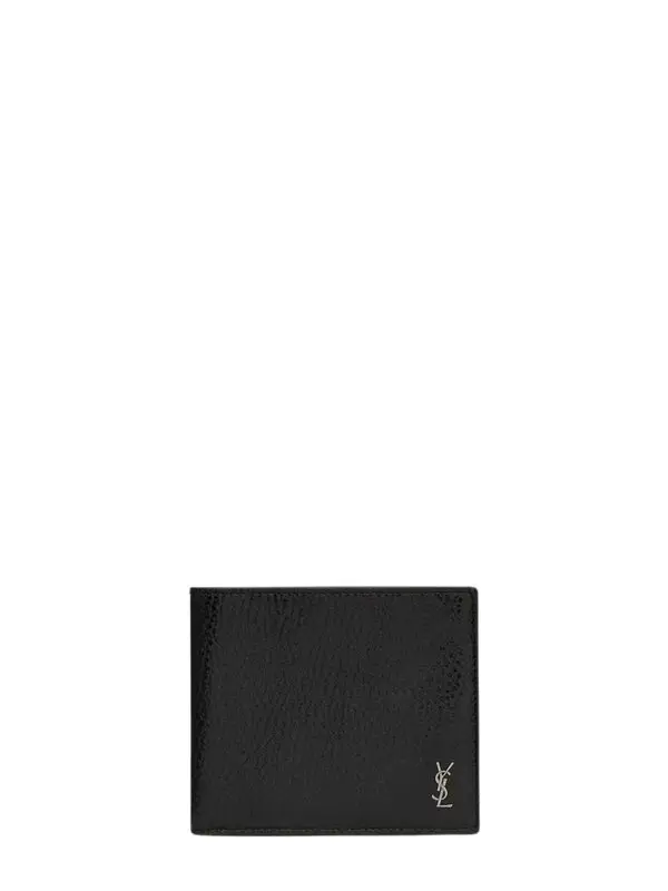 Saint Laurent Tiny Cassandre East/west Wallet In Grained Leather - Black