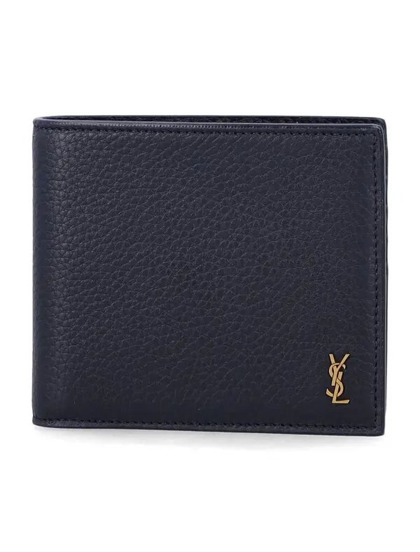 Saint Laurent Cassandre East/west Wallet In Grain De Poudre Leather - Blue