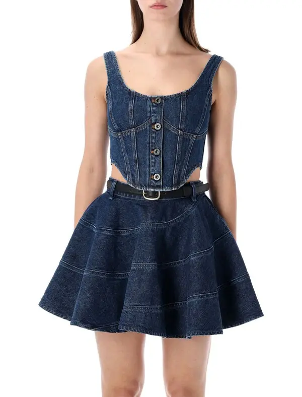SELF-PORTRAIT Wide Strap Corset Top - Blue