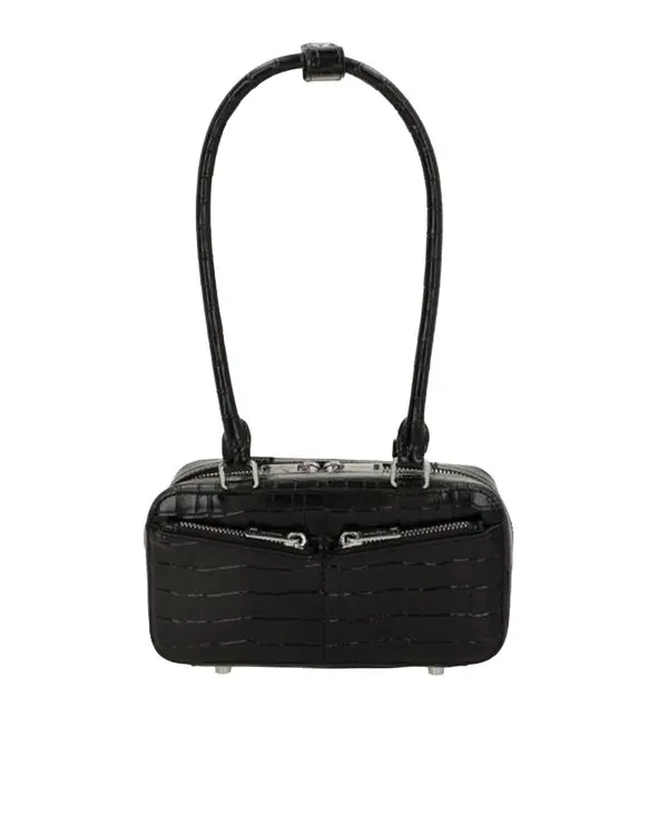 SELF-PORTRAIT Mini Croc Effect Shoulder Handbag - Black