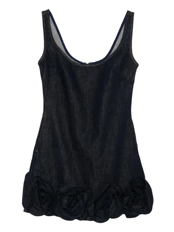 SELF-PORTRAIT Mini Dress With 3d Floral Hem - Blu