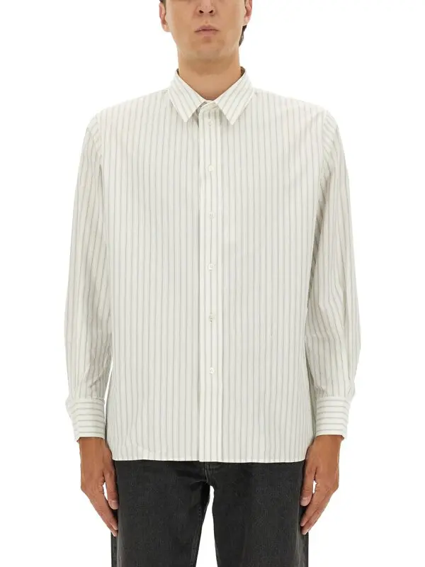 Saint Laurent Cassandre Shirt In Tack-stripe Poplin Reversible - White