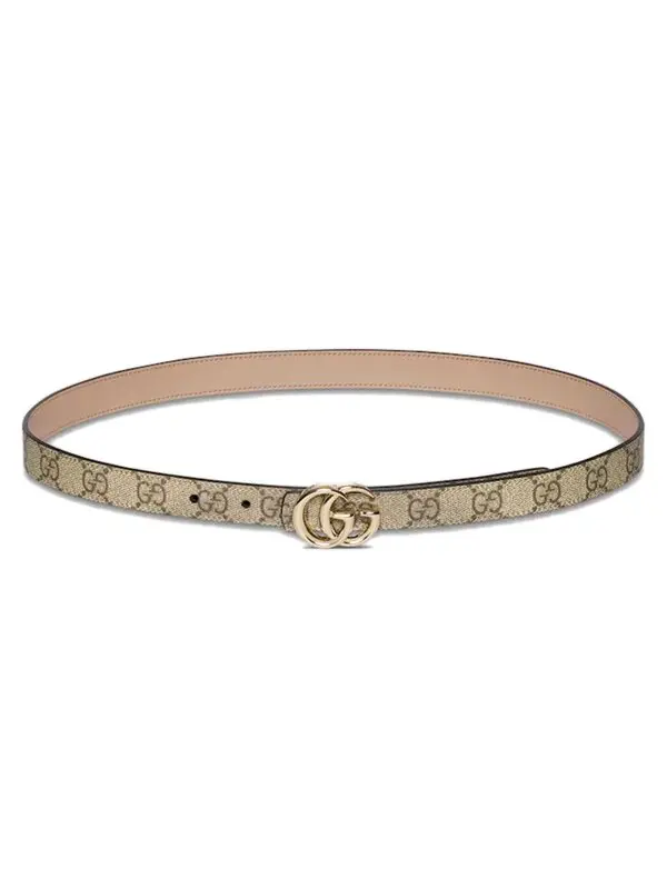 Gucci Gg Supreme Mini Belt With Double G Buckle - Beige