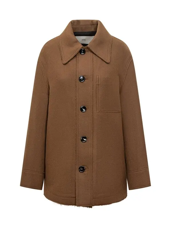 AMI Paris Wool Button Jacket - Noisette