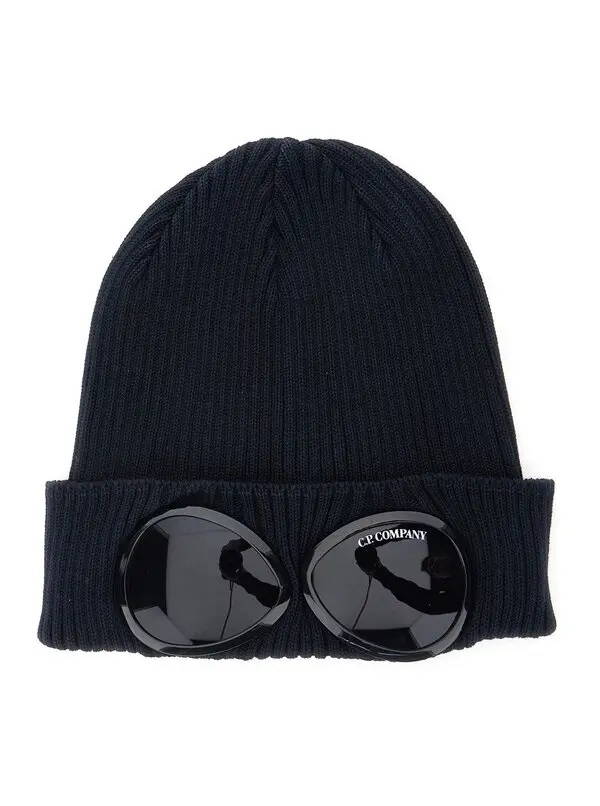 C.P. COMPANY Ribbed Knit Beanie With Goggle Lenses - Blue