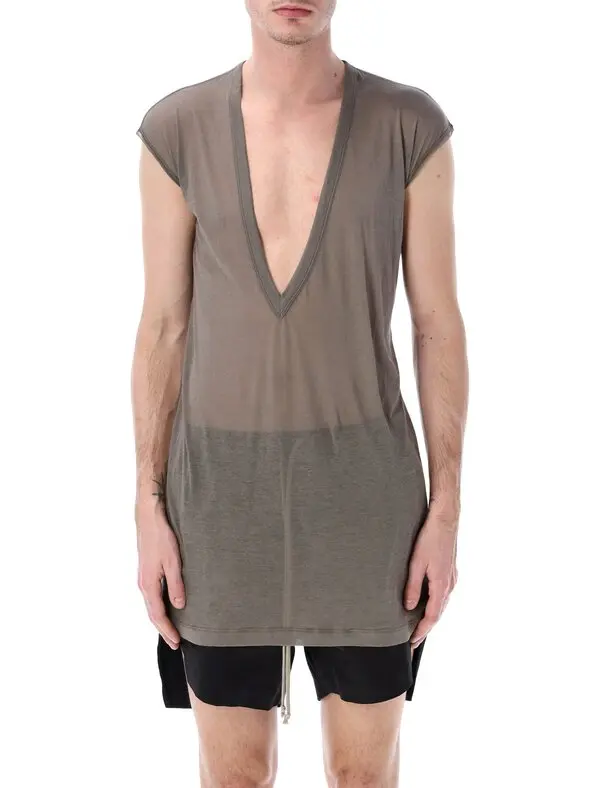 Rick Owens Relaxed Fit Deep V Cotton T-shirt Size - Dust