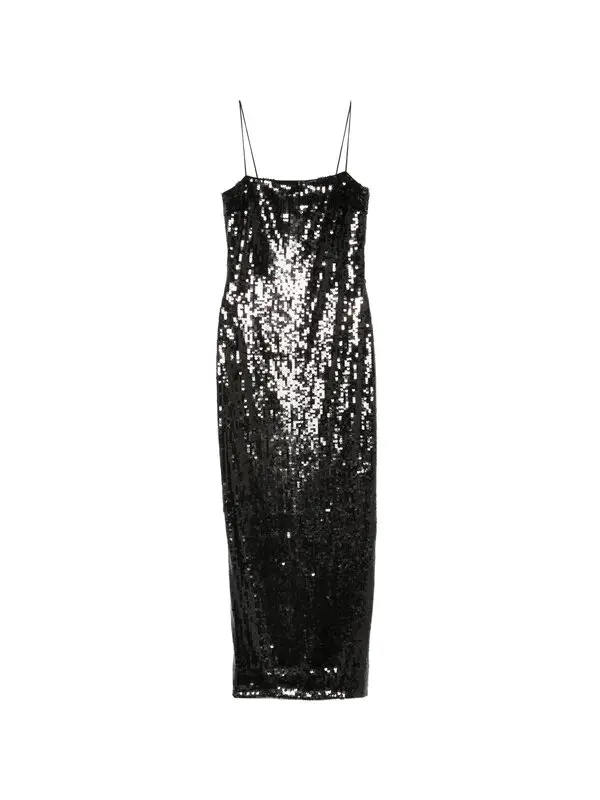 ROTATE BY BIRGER CHRISTENSEN Maxi Square Neck Spaghetti Strap Sequin Dress - Nero