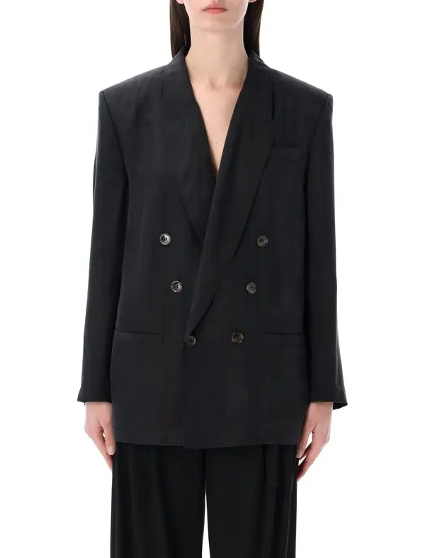 Saint Laurent Double-breasted Jacket In Silk Habotai - Black