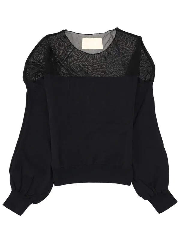 CIRCUS HOTEL Sheer Yoke Puff Sleeve Blouse