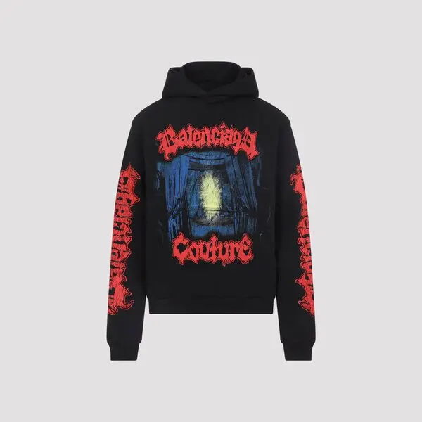 Balenciaga Medium Fit Hoodie With Graphic Print - Black