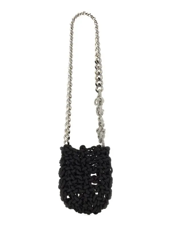 Kara Knot Nylon Shoulder Bag With Silver Tone Chain Strap
