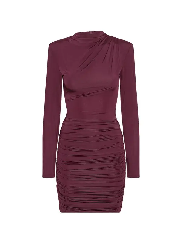 ROTATE BY BIRGER CHRISTENSEN Elegant Ruched Mini Dress With Back Zip - Rosso