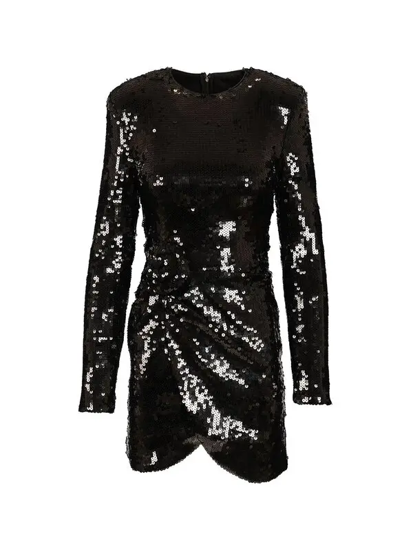 ROTATE BY BIRGER CHRISTENSEN Sequined Long Sleeve Mini Dress - Nero