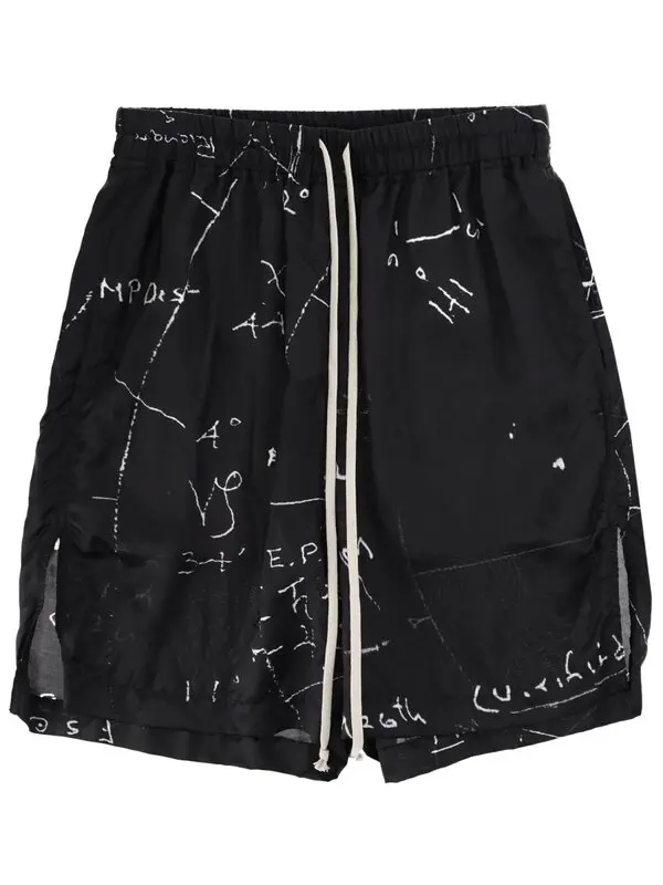 Rick Owens Drawstring Split Shorts With Graphic Print - Black