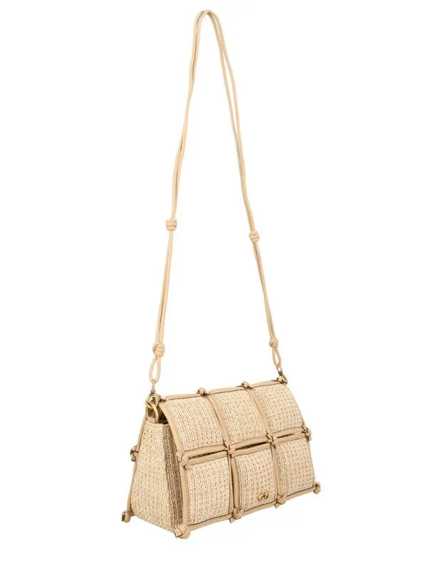 Cult Gaia Mini Woven Crossbody Bag With Leather Trim - Beige