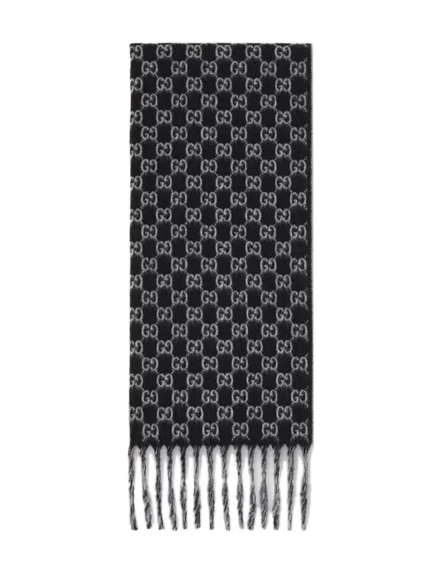 Gucci Gradient Gg Wool Cashmere Scarf 14.9" X 70.8 - Nero