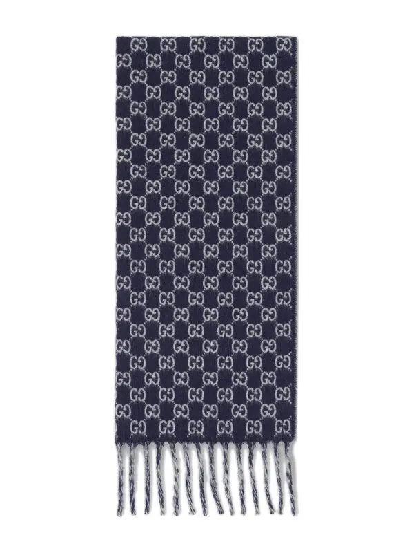 Gucci Fringed Wool Cashmere Scarf 14.9"w X 70.8"l - Blu