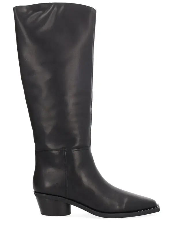 Ash Leather Knee-high Western Heel Boot - Black
