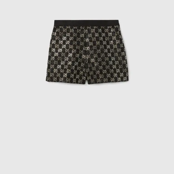 Gucci Mini Lightweight Tweed Shorts With Gg Crystal Embroidery - Nero