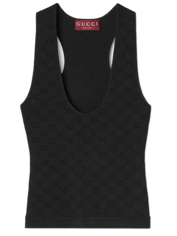 Gucci Sleeveless Gg Jacquard Scoop Neck Top - Black