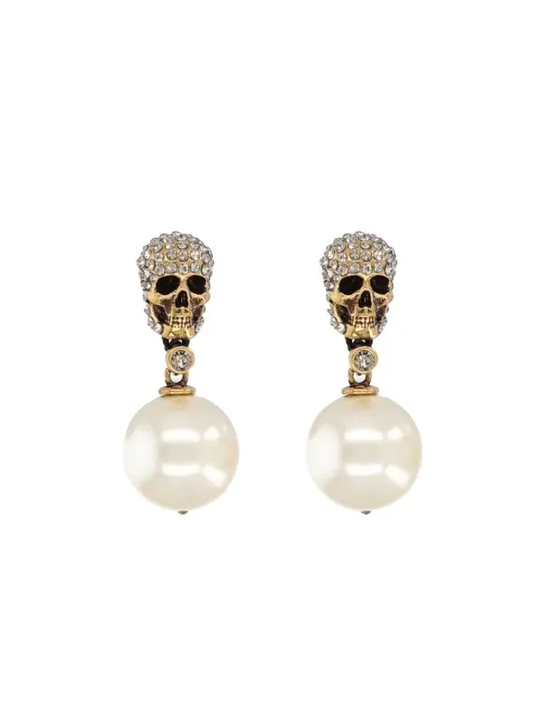 Alexander McQueen Skull And Pearl Drop Earrings - Multicolour