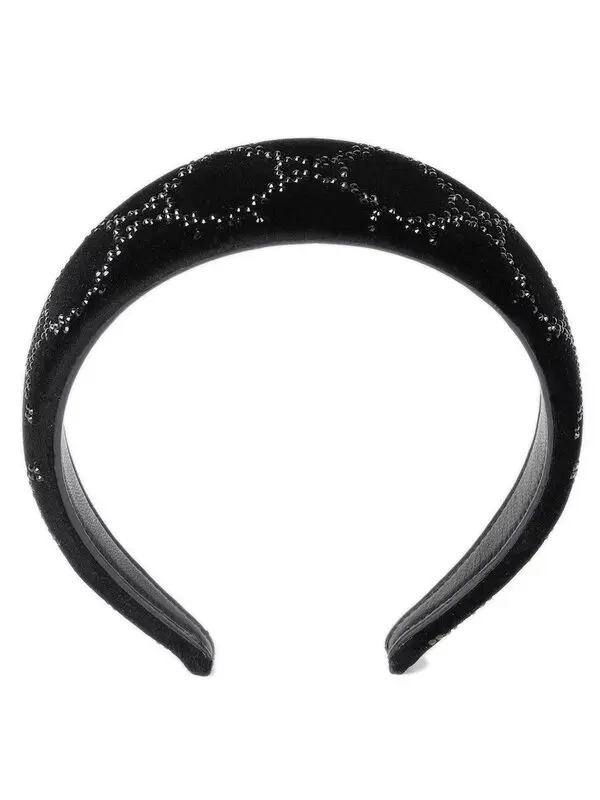 Gucci Velvet Headband With Crystal Embellishments - Black