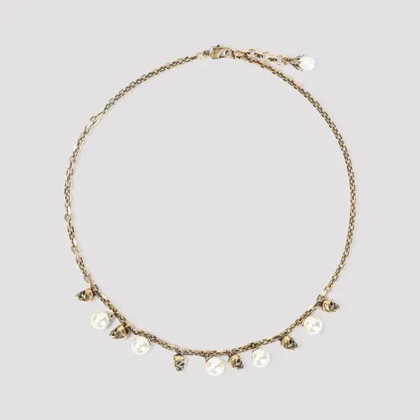Alexander McQueen Pearly Skull Chain Necklace Pearl Crystal