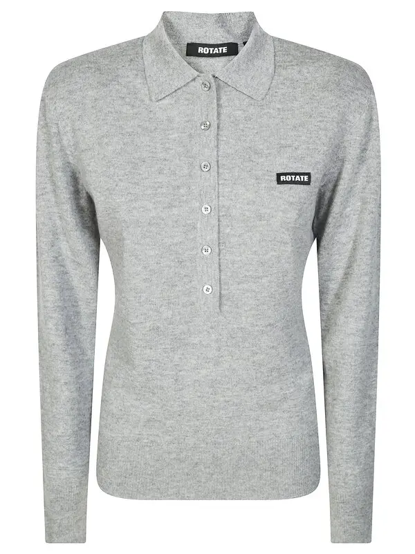 ROTATE BY BIRGER CHRISTENSEN Wool Blend Long Sleeve Polo - Grigio