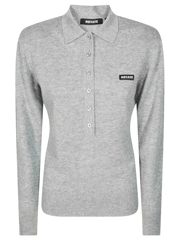 ROTATE BY BIRGER CHRISTENSEN Wool Blend Long Sleeve Polo - Grigio