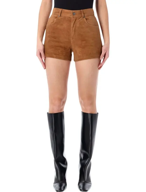 HAIKURE Brit High-waist Suede Shorts - Brown