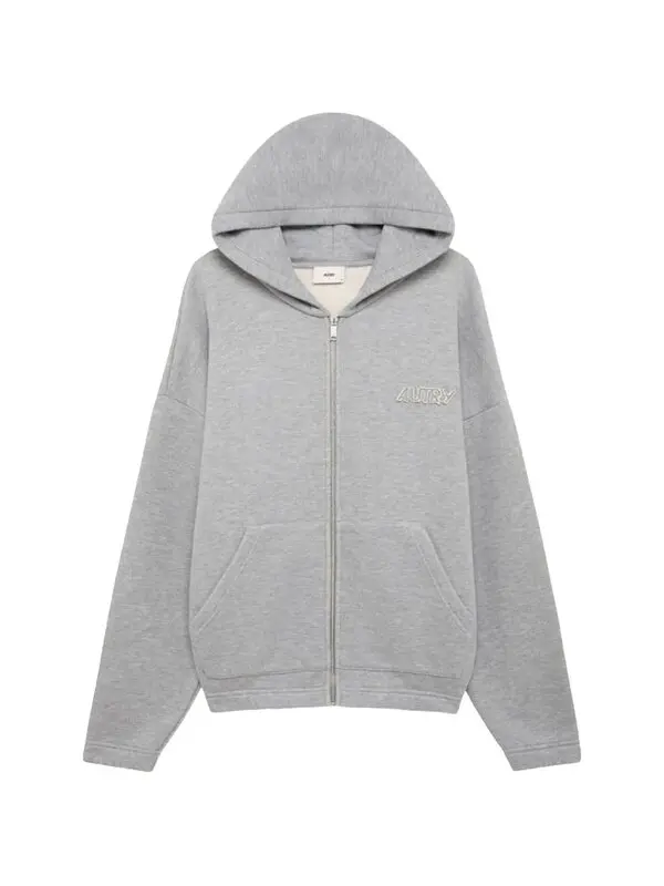 AUTRY Cotton Full-zip Hoodie With Embroidered Logo - Grey