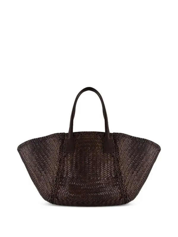 Dragon Diffusion Woven Leather Tote Bag With Fixed Handles - Marrone