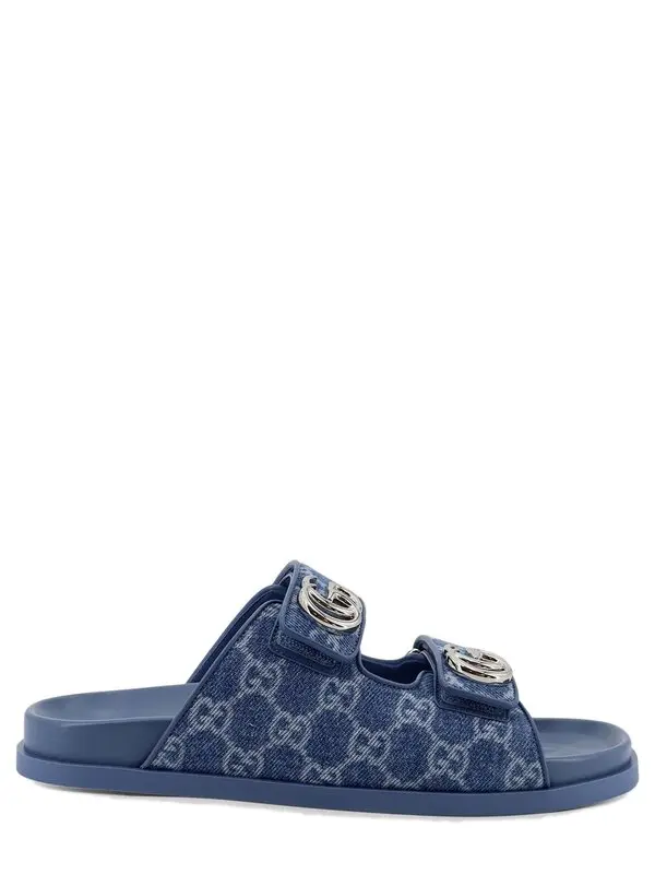 Gucci All-over Print Cotton Sandals With Strap Closure - Blue