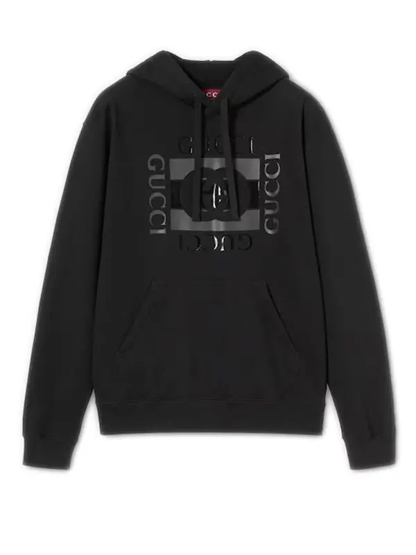 Gucci Interlocking G Print Cotton Hoodie - Black