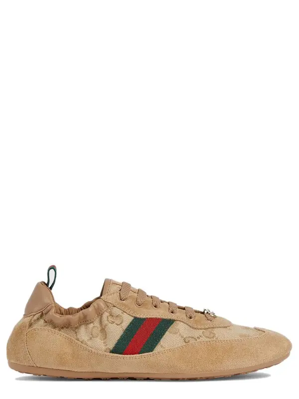 Gucci Elegant Trimmed Sneakers With Iconic Web Detail - Beige