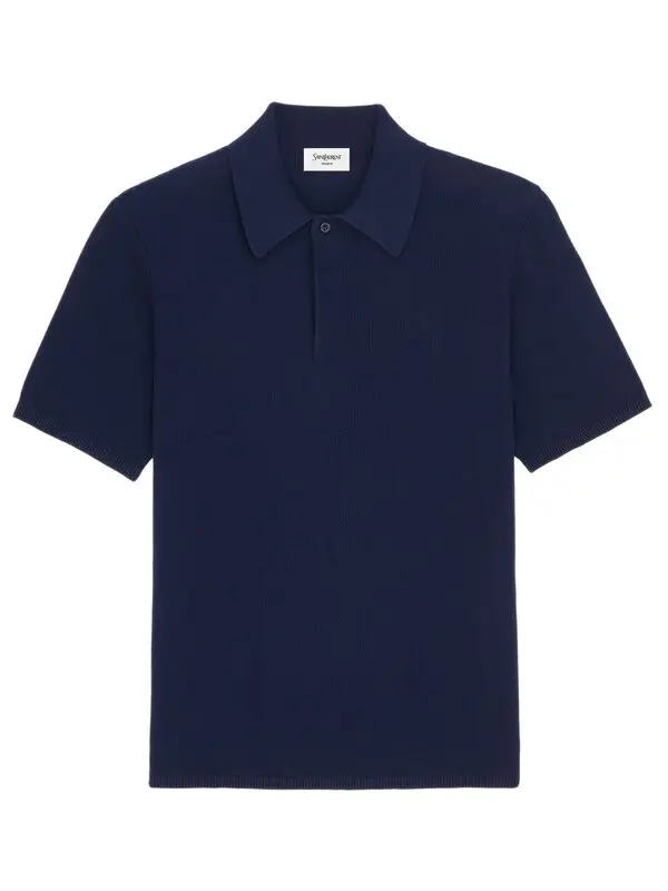Saint Laurent Short-sleeve Polo With Rib-knit Trim Size - Blue