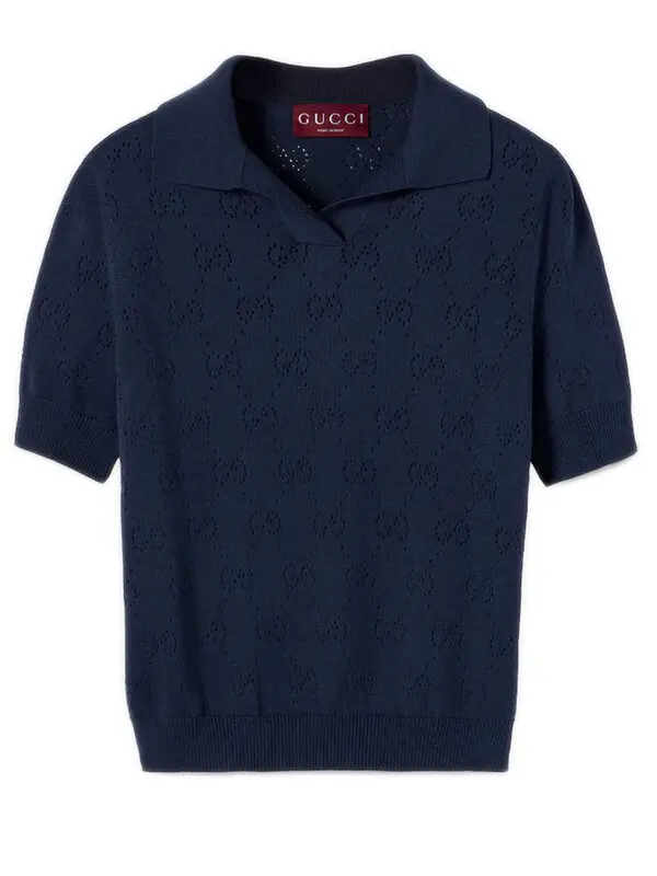 Gucci Pointelle Cotton Silk Short Sleeve Top Size - Blue