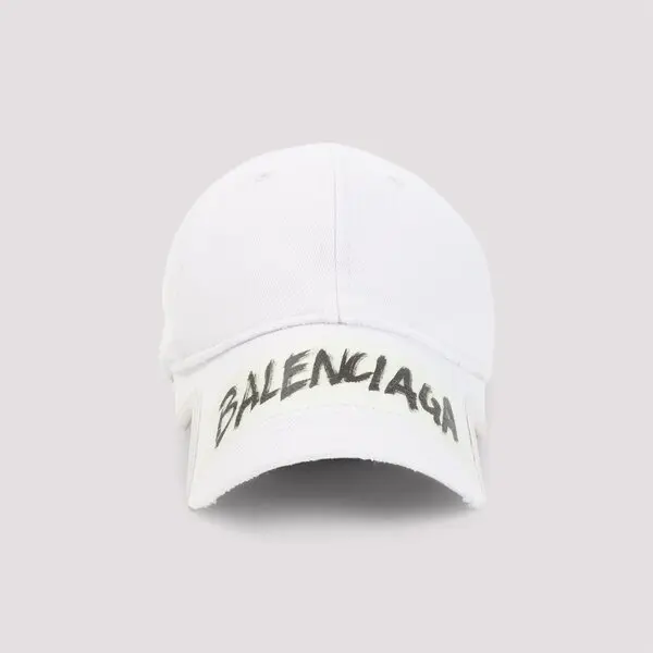 Balenciaga Logo Distressed Cotton Baseball Cap - White